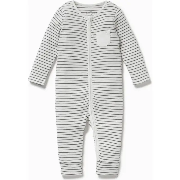 MORI Zip-up Romper - Grey Stripe