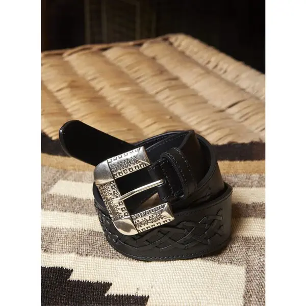 FORTELA Calf Leather Woven Belt - Black