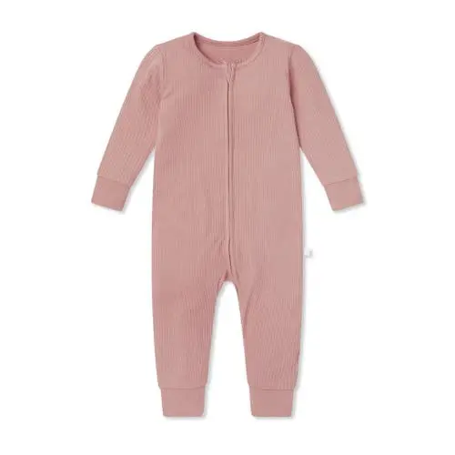 MORI Ribbed Two-way Zip-up Sleepsuit - Rose