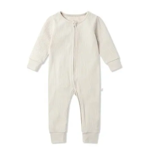MORI Ribbed Two-way Zip-up Sleepsuit - Ecru