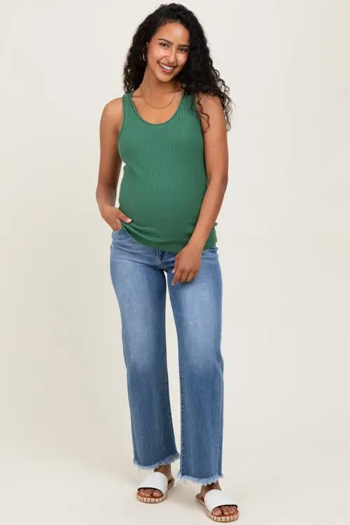 PINKBLUSH Frayed Hem Ankle Maternity Jeans