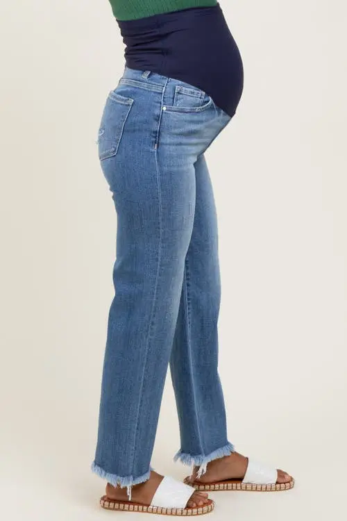 PINKBLUSH Frayed Hem Ankle Maternity Jeans