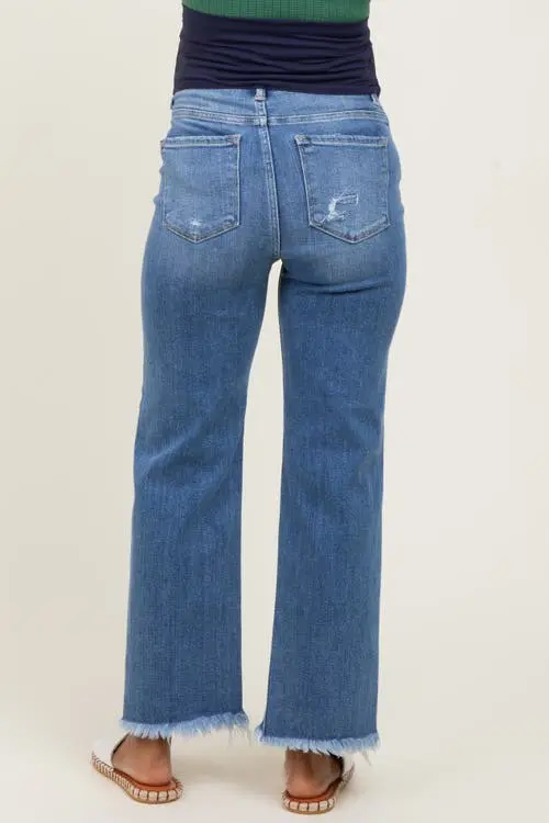 PINKBLUSH Frayed Hem Ankle Maternity Jeans