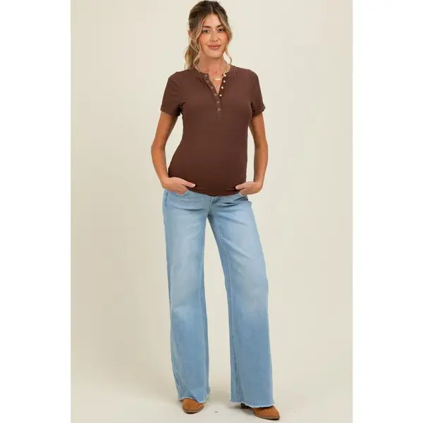 PINKBLUSH Raw Hem Wide Leg Maternity Jeans - Light Blue