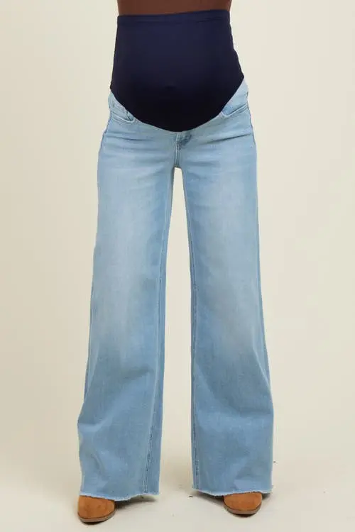 PINKBLUSH Raw Hem Wide Leg Maternity Jeans
