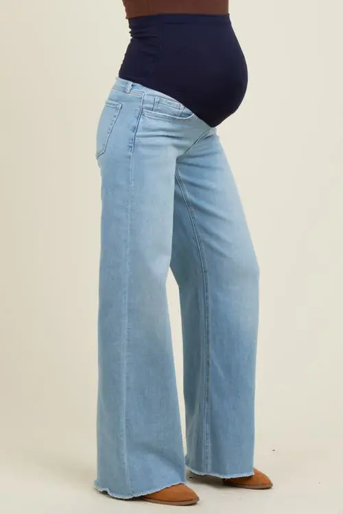 PINKBLUSH Raw Hem Wide Leg Maternity Jeans