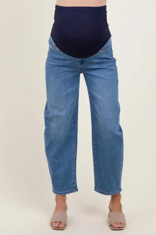 PINKBLUSH Classic Wash Barrel Leg Maternity Jeans - Blue