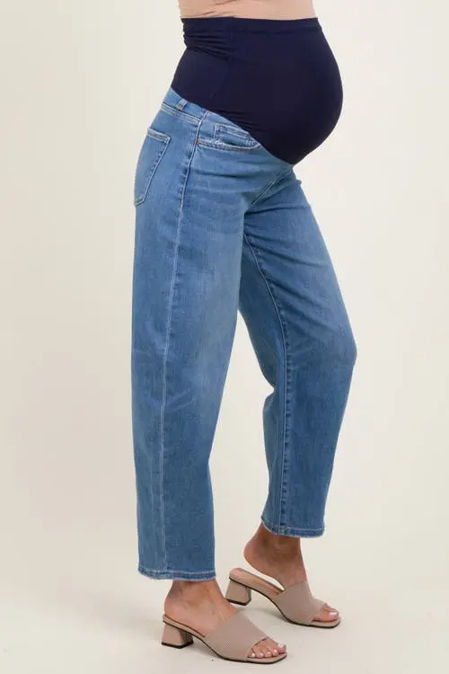 PINKBLUSH Classic Wash Barrel Leg Maternity Jeans - Blue