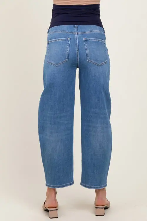 PINKBLUSH Classic Wash Barrel Leg Maternity Jeans - Blue