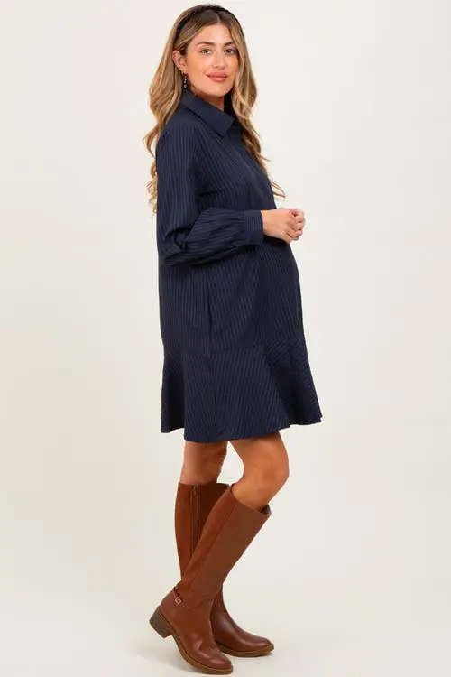 PINKBLUSH Striped Long Sleeve Drop Waist Polo Dress