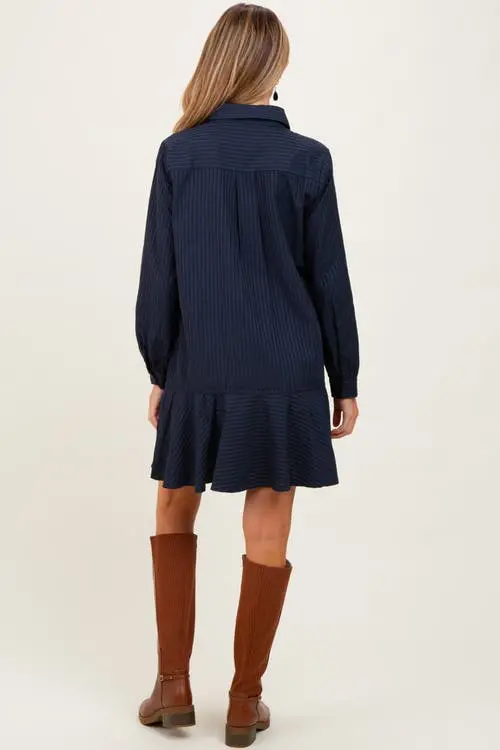 PINKBLUSH Striped Long Sleeve Drop Waist Polo Dress