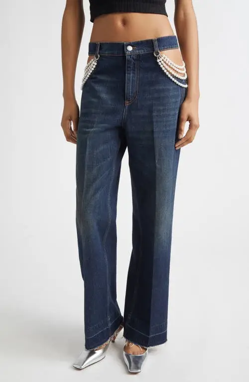 Stella McCartney Faux Pearl Embellished Straight Leg Jeans - Dark Blue