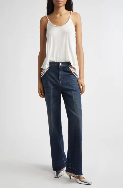 Stella McCartney Faux Pearl Embellished Straight Leg Jeans - Dark Blue
