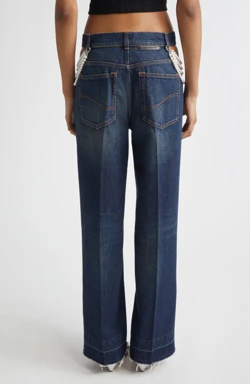 Stella McCartney Faux Pearl Embellished Straight Leg Jeans - Dark Blue