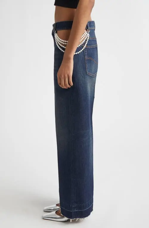 Stella McCartney Faux Pearl Embellished Straight Leg Jeans - Dark Blue