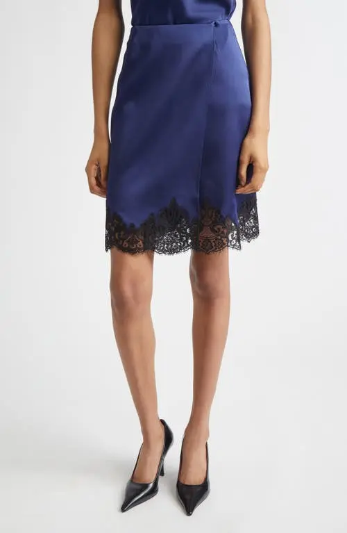 Stella McCartney Iconic Lace Trim Satin Wrap Skirt - Navy