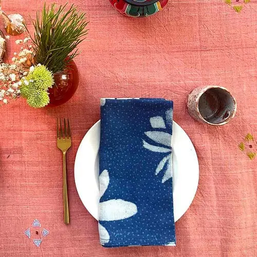 ICHCHA Hand Block Printed Lotus Napkin