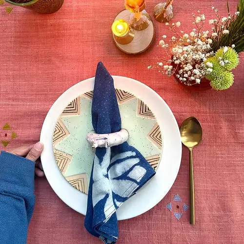 ICHCHA Hand Block Printed Lotus Napkin
