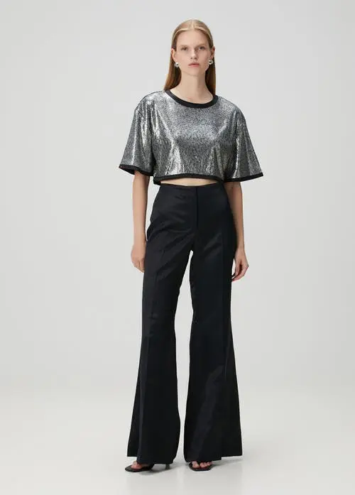 PCFG Shiny Woven Flare Pants - Black