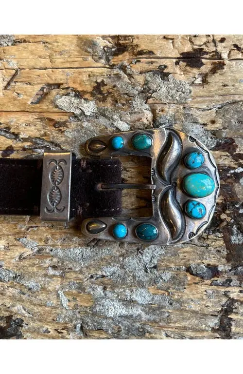 FORTELA Suede Leather Belt With Turquoise Buckle