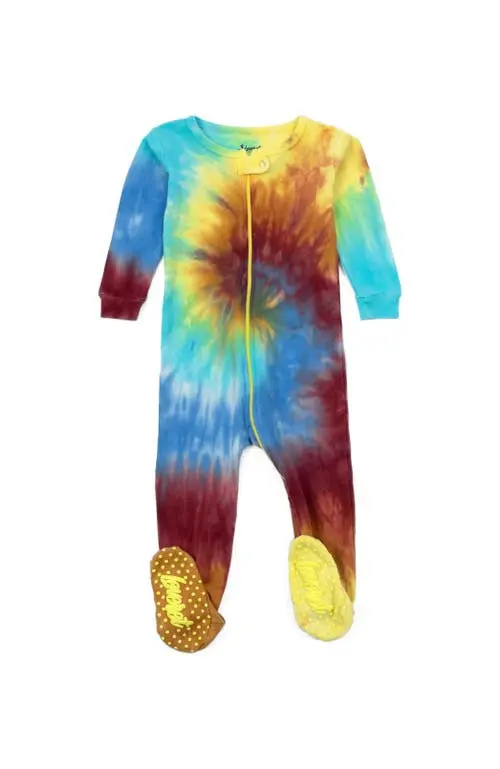 LEVERET Footed Tie Dye Cotton Pajamas - Tie Dye Swirl Boys