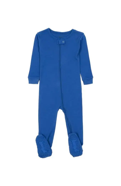 LEVERET Footed Solid Cotton Pajamas - Royal Blue