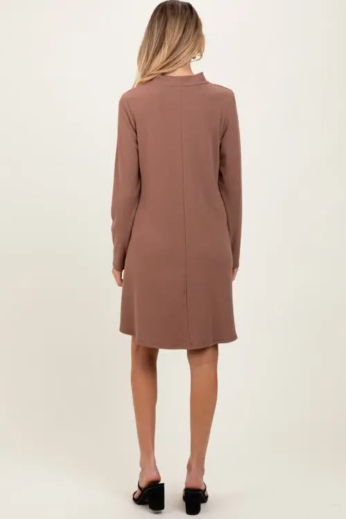 PINKBLUSH Ribbed Mock Neck Long Sleeve Dress