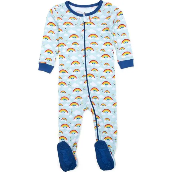 LEVERET Footed Printed Matching Family Pajamas - Blue Rainbow