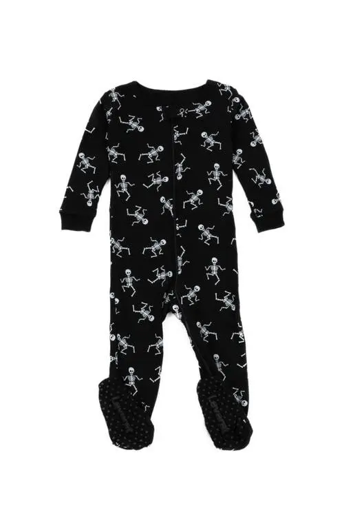 LEVERET Footed Cotton Halloween Family Pajamas - Black Skeleton