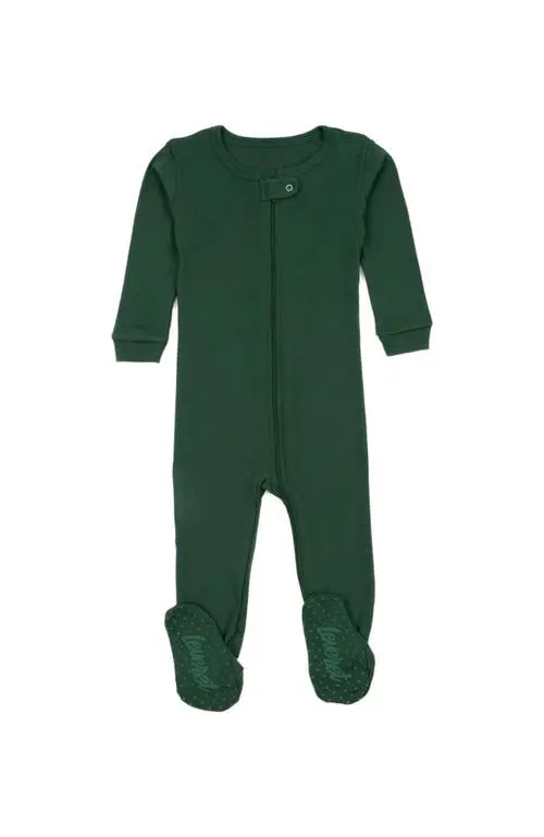 LEVERET Footed Solid Cotton Matching Family Pajamas - Uniform Green