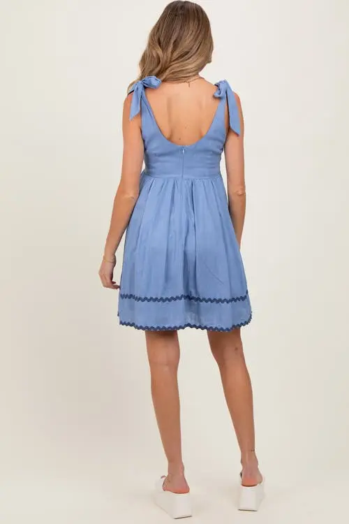 PINKBLUSH Shoulder Bow Tie Pleated Mini Dress