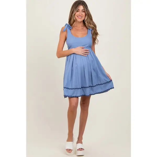 PINKBLUSH Shoulder Bow Tie Pleated Mini Dress