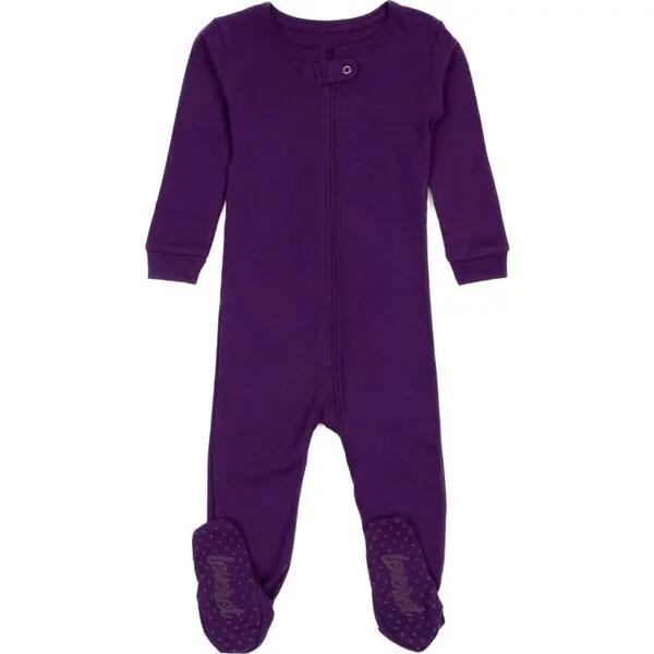 LEVERET Footed Cotton Pajamas - Dark Purple
