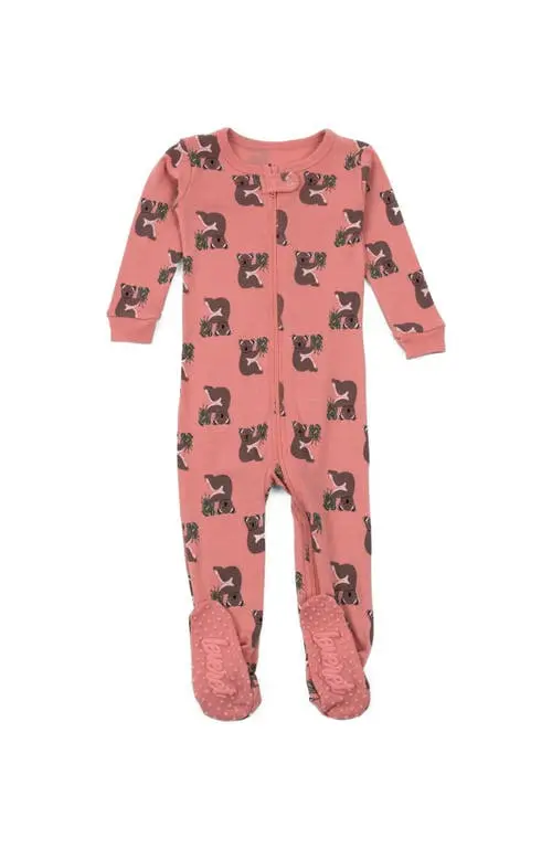 LEVERET Footed Printed Cotton Matching Family Pajamas - Pink Koala