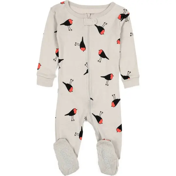 LEVERET Footed Cotton Pajamas - Birds