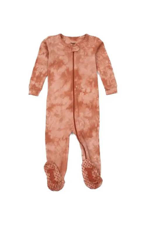 LEVERET Footed Printed Cotton Pajamas - Tie Dye Peach Mix