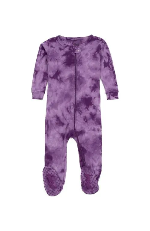 LEVERET Tie Dye Cotton Footed Pajamas - Tie Dye Purple Mix