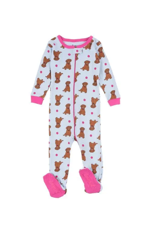 LEVERET Printed Cotton Footed Pajamas - Puppy