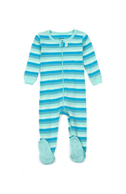 LEVERET Footed Striped Cotton Pajamas - Orca Stripes