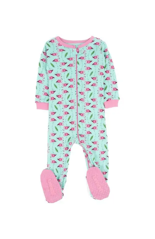 LEVERET Printed Footed Cotton Pajamas - Flamingo