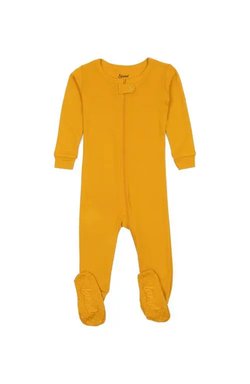 LEVERET Footed Solid Cotton Matching Family Pajamas - Mustard