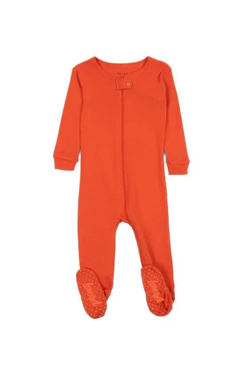 LEVERET Footed Solid Cotton Pajamas - Orange