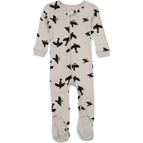 LEVERET Footed Cotton Pajamas - Bird Gray