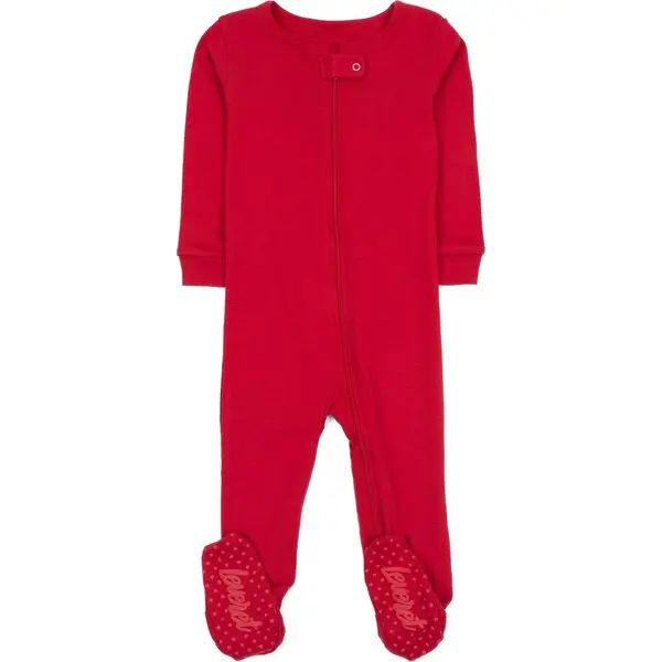 LEVERET Footed Solid Cotton Family Pajamas - Red