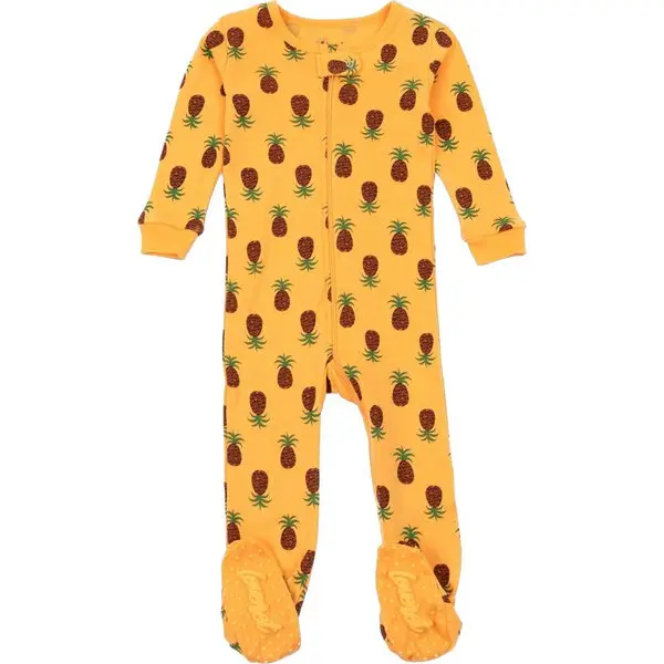LEVERET Footed Cotton Pajamas - Pineapple