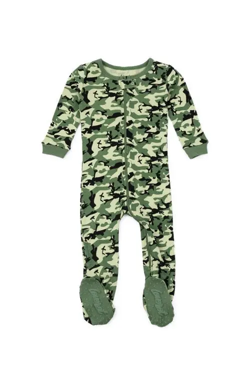 LEVERET Footed Cotton Matching Family Pajamas - Camouflage