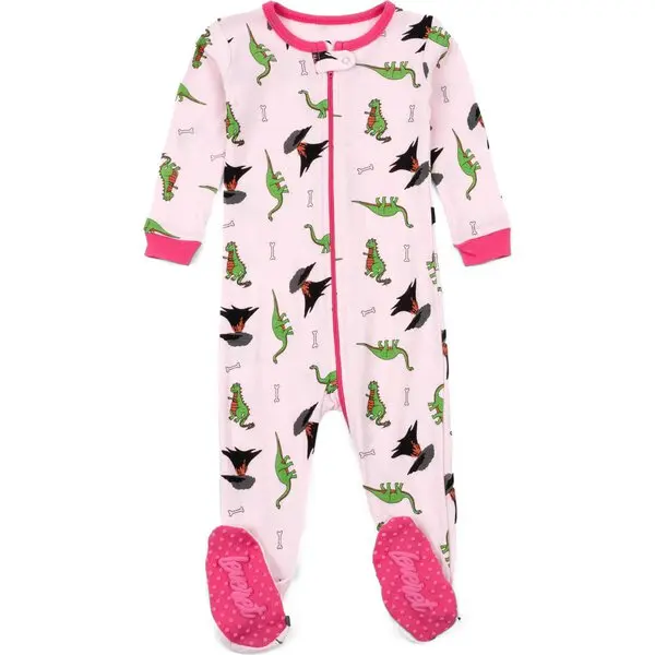 LEVERET Printed Cotton Matching Family Pajamas - Pink Dinosaur