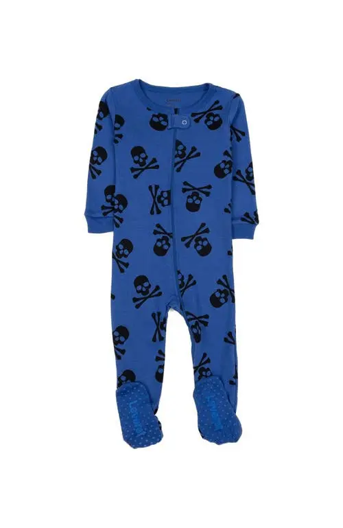 LEVERET Halloween Footed Family Pajamas - Blue Skulls