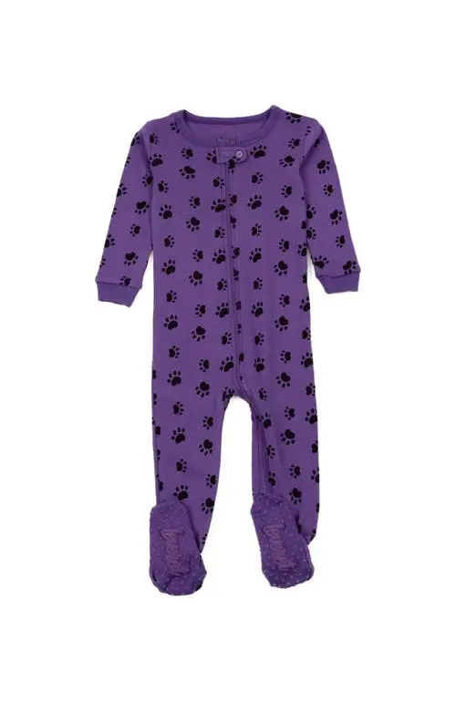 LEVERET Footed Printed Cotton Family Pajamas - Purple Dog Paw