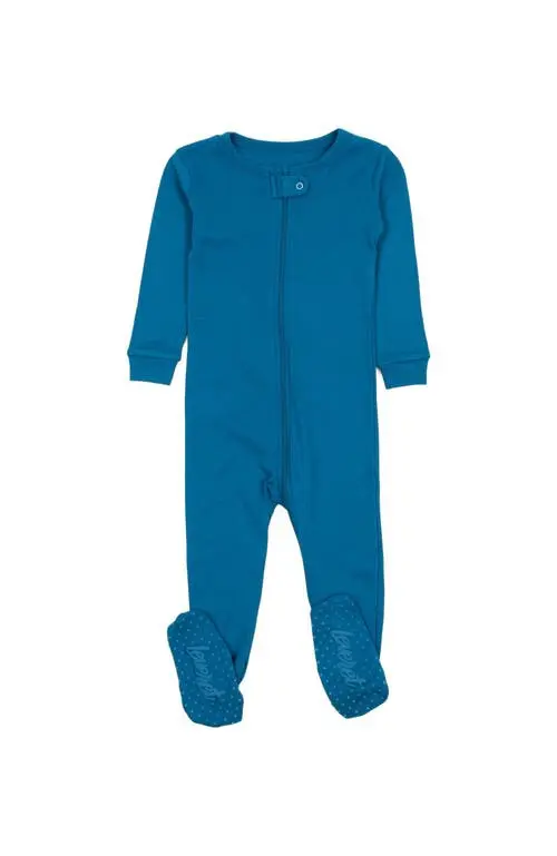 LEVERET Footed Solid Cotton Pajamas - Teal